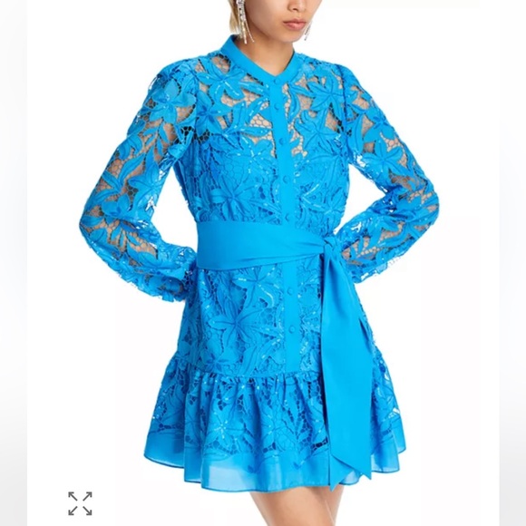 Milly | Dresses | Milly Blue Floral Nellie Sequined Lace Mini Dress ...